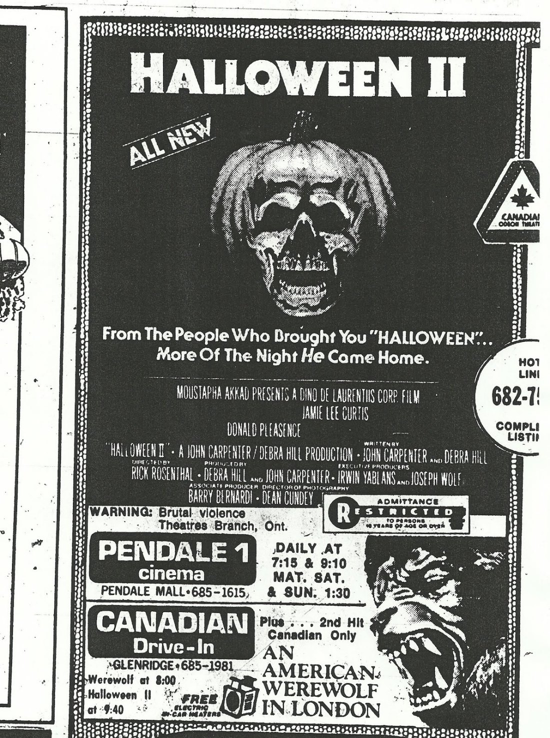 Halloween 1981 Plakat HALLOWEEN II Original 1981 Trade AD / Poster